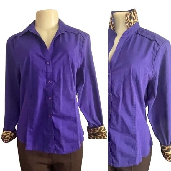 Cathy Daniels | Tops | Cathy Daniels Purple Shirt With Animal Print ...